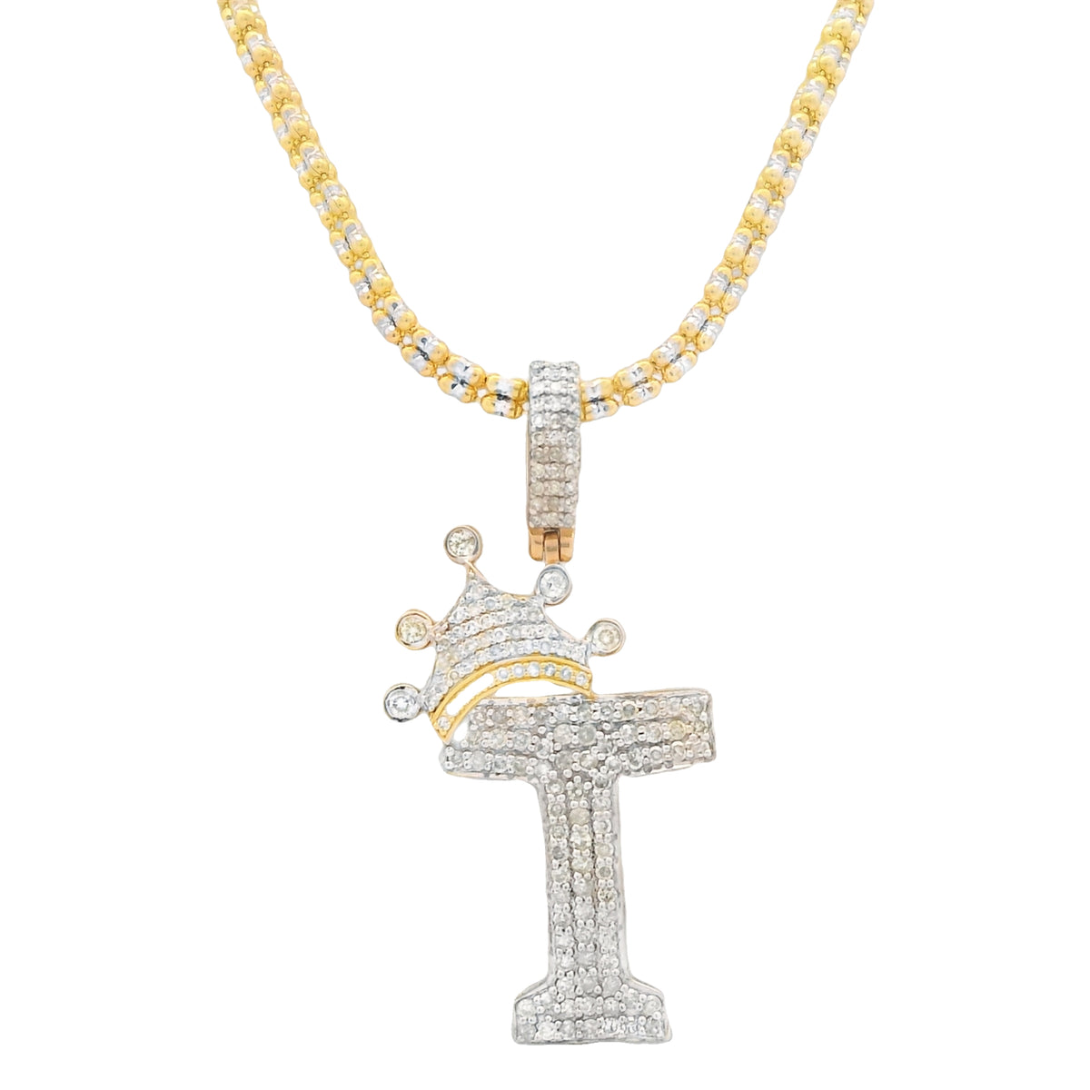 14K Initial T Diamond Pendant 💎 W/ Moon Ice Chain (18") JTJ ...