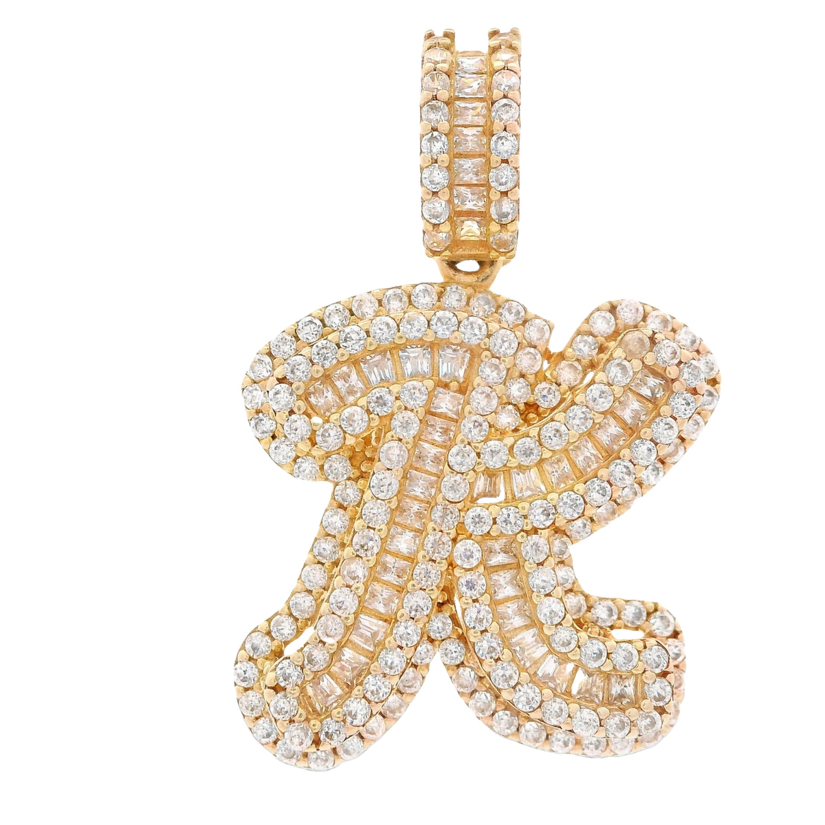 14K Initial (K) CZ Baguette Script Pendant JTJ™ – Javierthejeweler