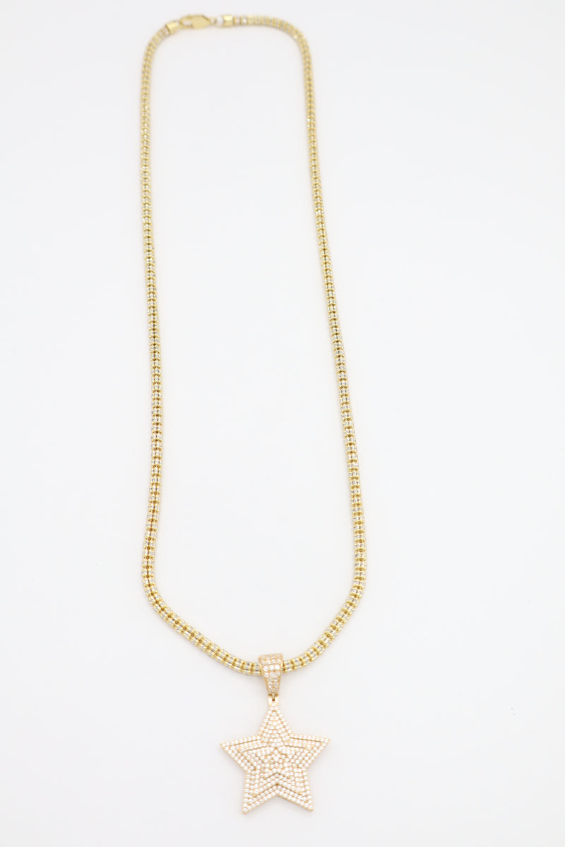 *NEW* PA 14K Star ⭐️ Pendant Cz W/ Moon Ice Chain (24” Inches // 3.5MM ...