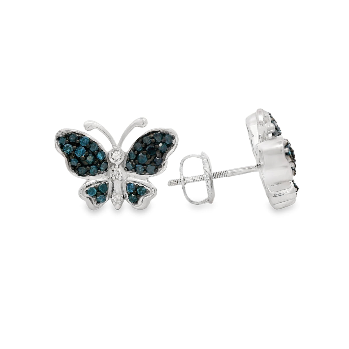 14k (10.5MM) Butterfly Blue Diamond Earrings 💎 JTJ™ – Javierthejeweler