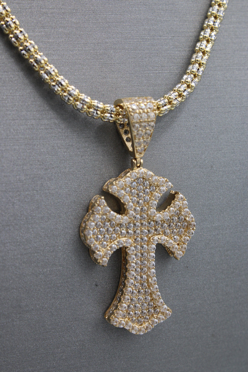 *NEW* 14K CZ Cross Pendant W/ Moon Ice Chain JTJ™ | Javierthejeweler