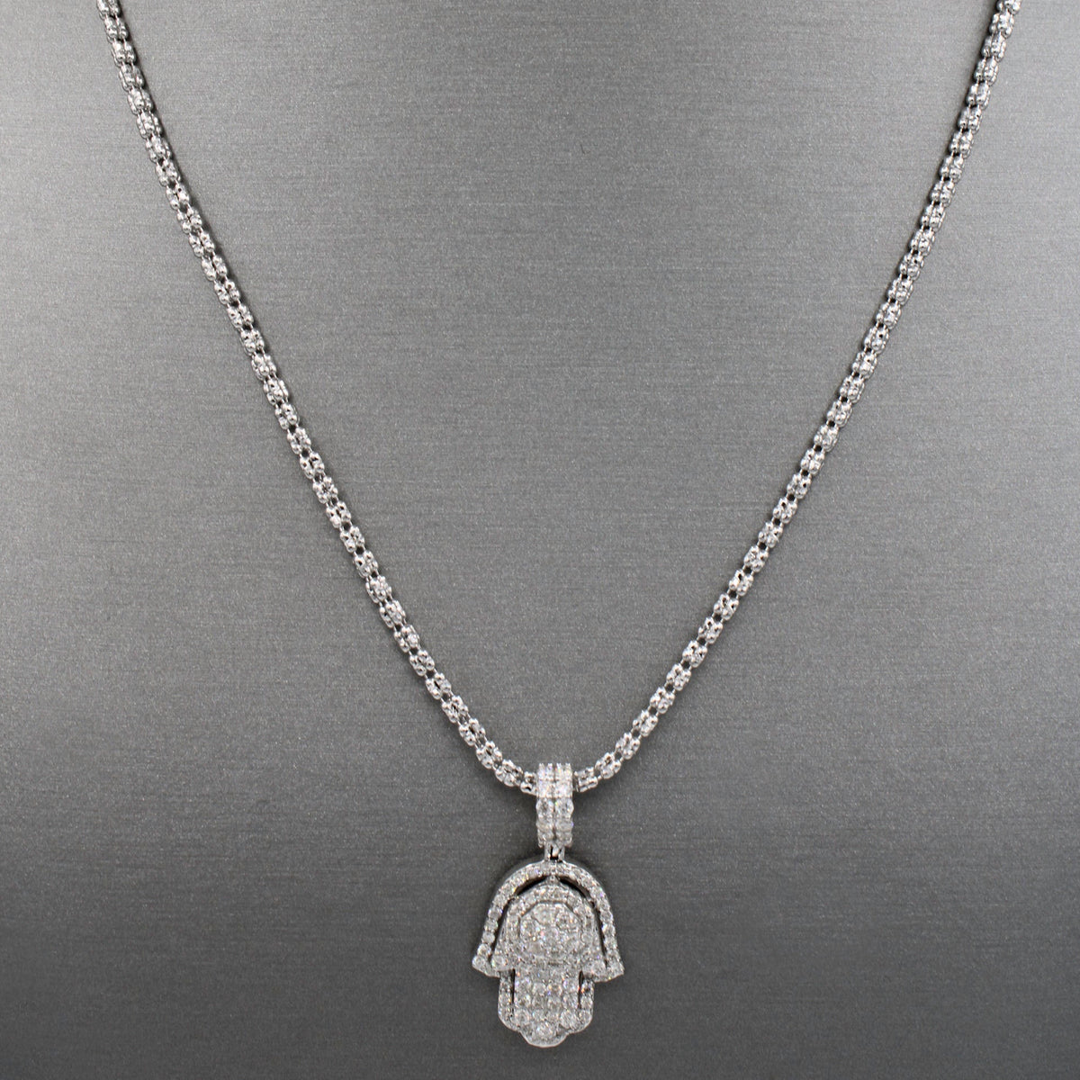 14k Hamsa Diamond Pendant 💎 w/ White Gold Moon Ice Chain JTJ ...